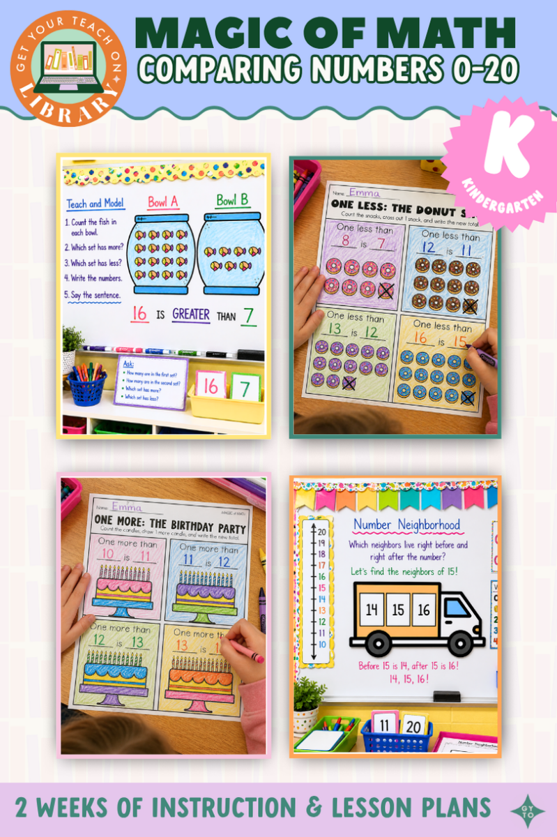 Kindergarten Magic of Math: Comparing Numbers to 20, Number Order, 1 M ...