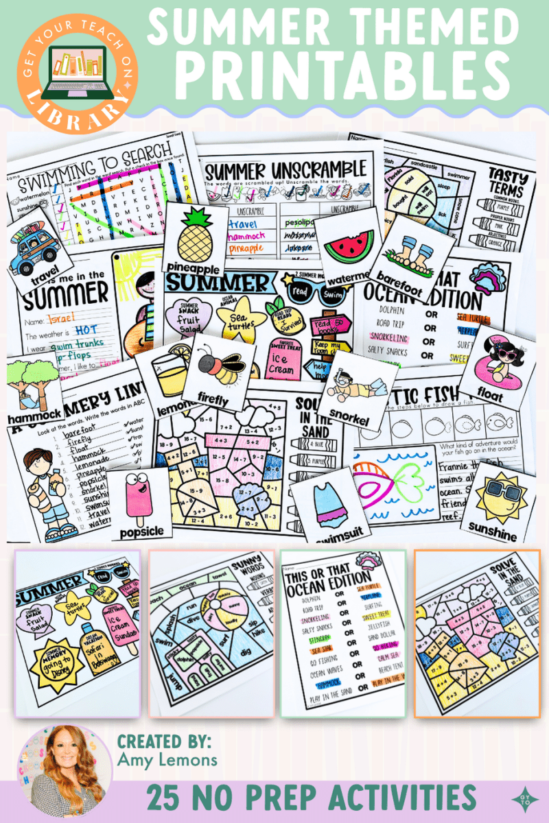 Summer Themed No-Prep Printables: Word Search, Draw & Write, Math Ridd ...